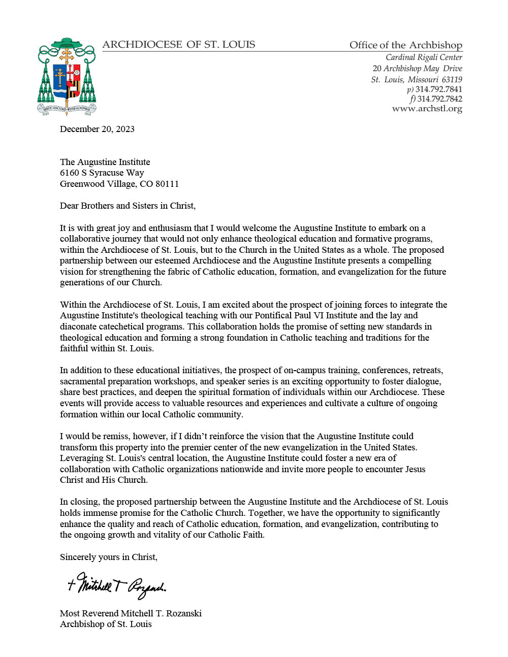 Augustine Institute Announces New Home in St. Louis